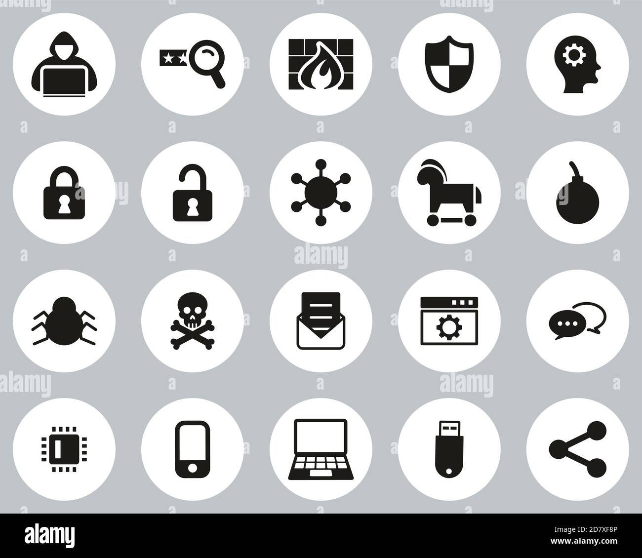 Hacker Icons Black & White Flat Design Circle Set Big Stock Vector ...
