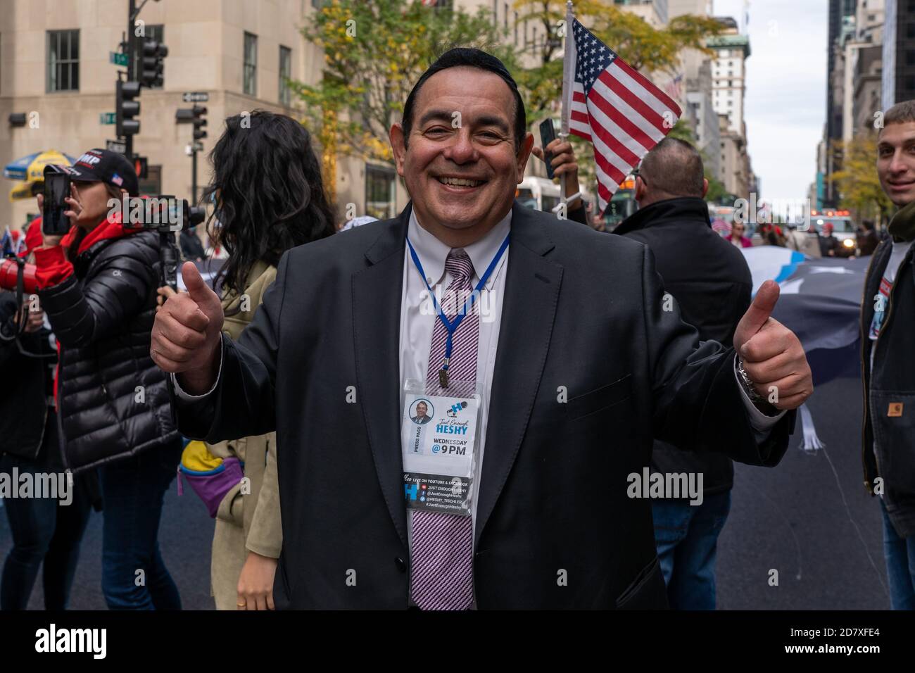 NEW YORK, NY – OCTOBER 25, 2020: Heshy Tischler attends MAGA rally and ...