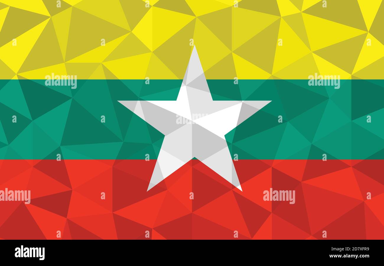 Low poly Myanmar flag vector illustration. Triangular Myanmar flag ...