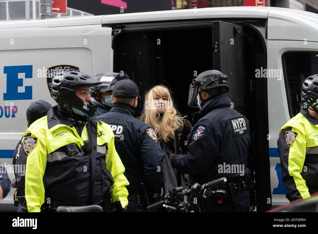 NEW YORK, NY – OCTOBER 25, 2020: NYPD Police Officers arrest an Anti ...