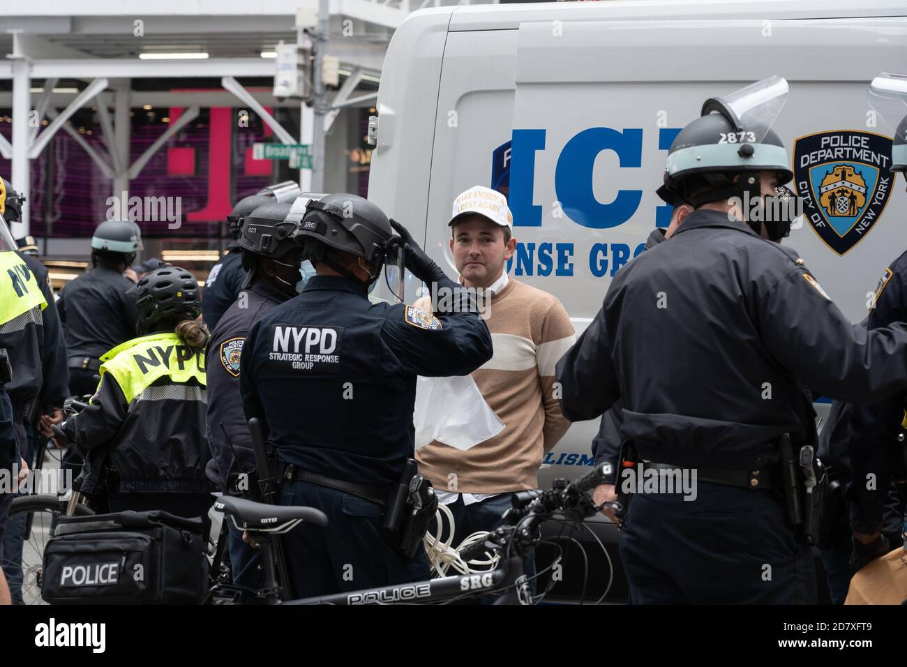 NEW YORK, NY – OCTOBER 25: A President Trump supporter is arrested for ...