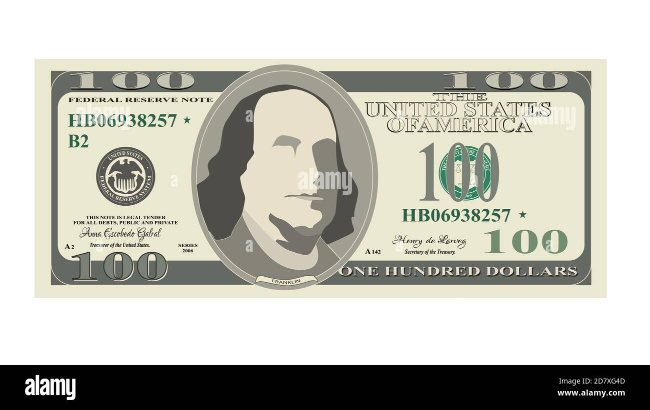 100 us dollars paper banknote isolated on white Stock Photo - Alamy