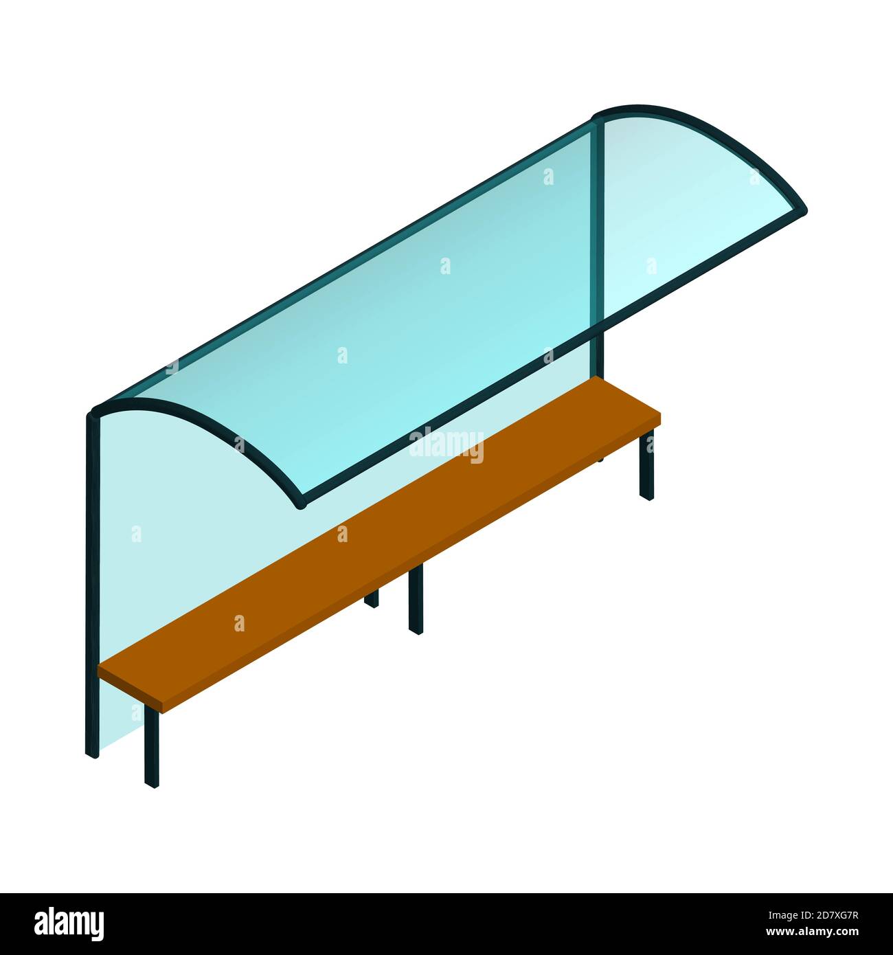 Isometric glass city bus stop with bench isolated on white. Vector ...