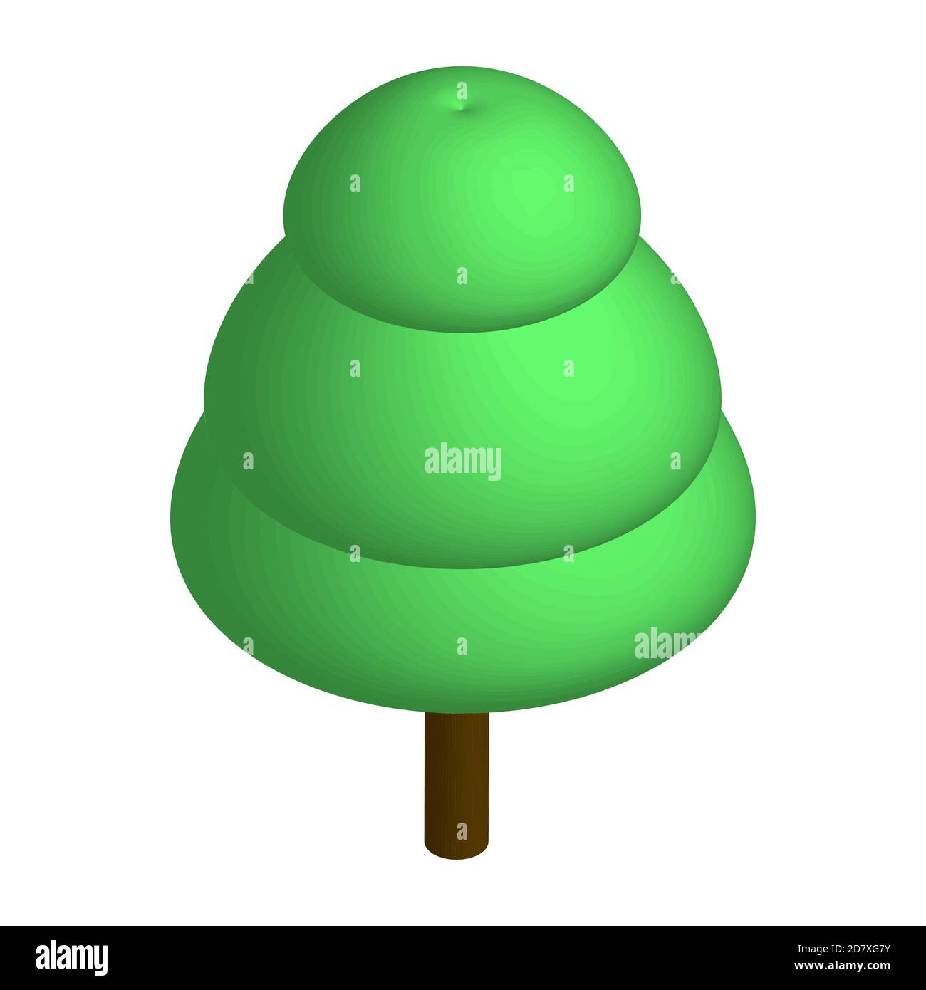 Isometric green tree with three tiers isolated on white. Brown trunk ...