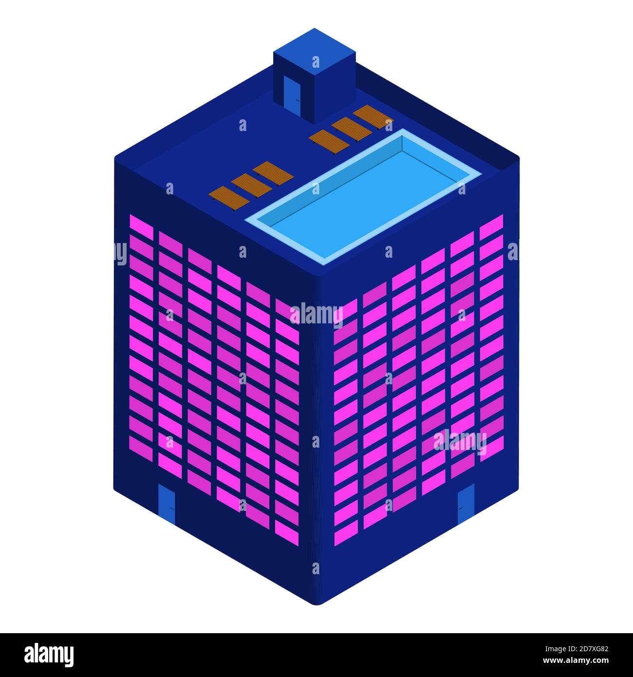 Isometric building with rooftop pool isolated on white. Modern palette ...