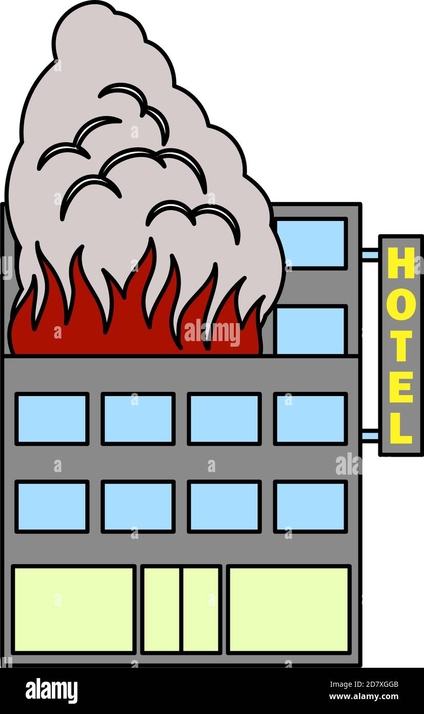 Hotel Building In Fire Icon. Editable Outline With Color Fill Design ...