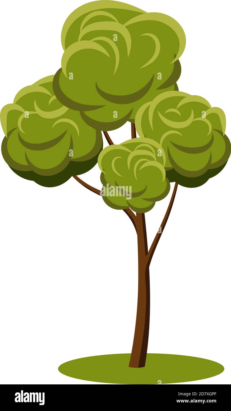 Flat cartoon vector park tree with a variety of green shades leaves ...