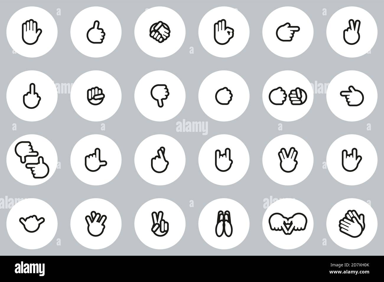 Hand Signs & Hand Gestures Icons Black & White Flat Design Circle Set ...