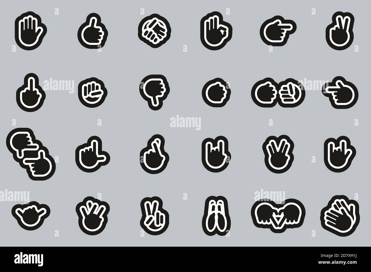 Hand Signs & Hand Gestures Icons White On Black Sticker Set Big Stock ...