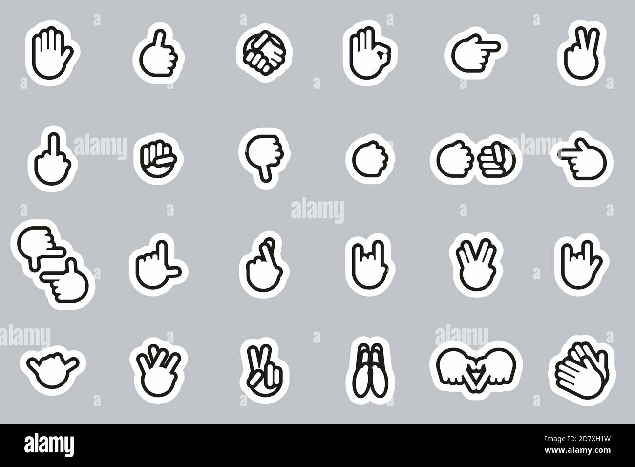 Hand Signs & Hand Gestures Icons Black & White Sticker Set Big Stock ...