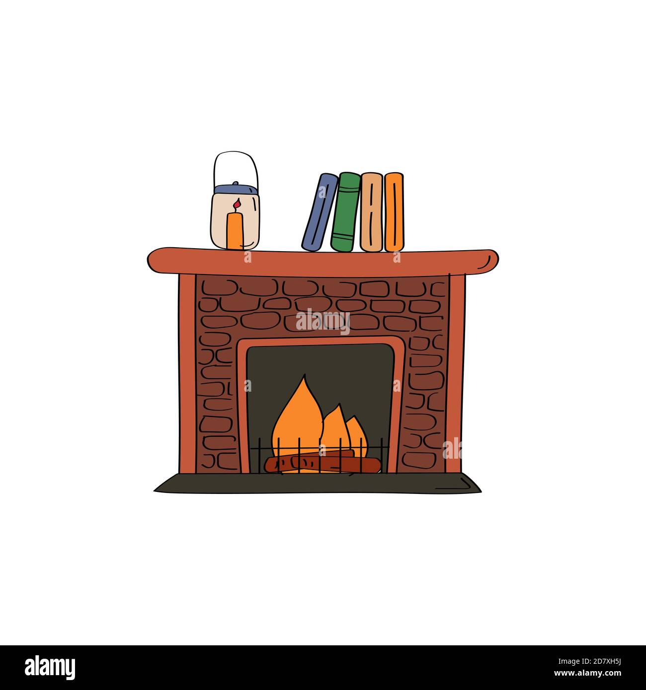 Fireplace doodle icon. Vector cute hand drawn illustration Stock Vector ...