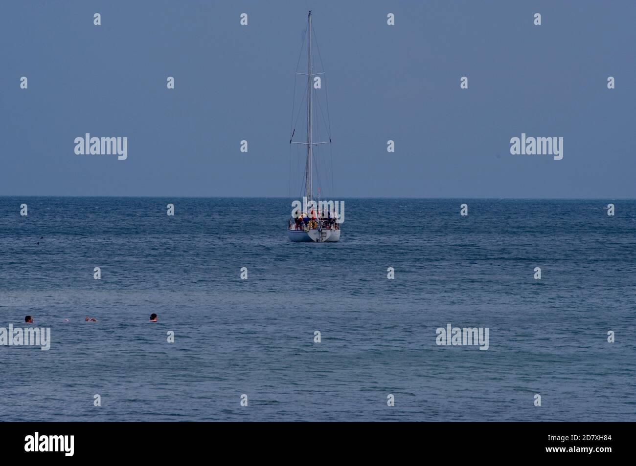 Sailing Boat at anchor in Pumicestone Passage Bribie Island Stock Photo ...