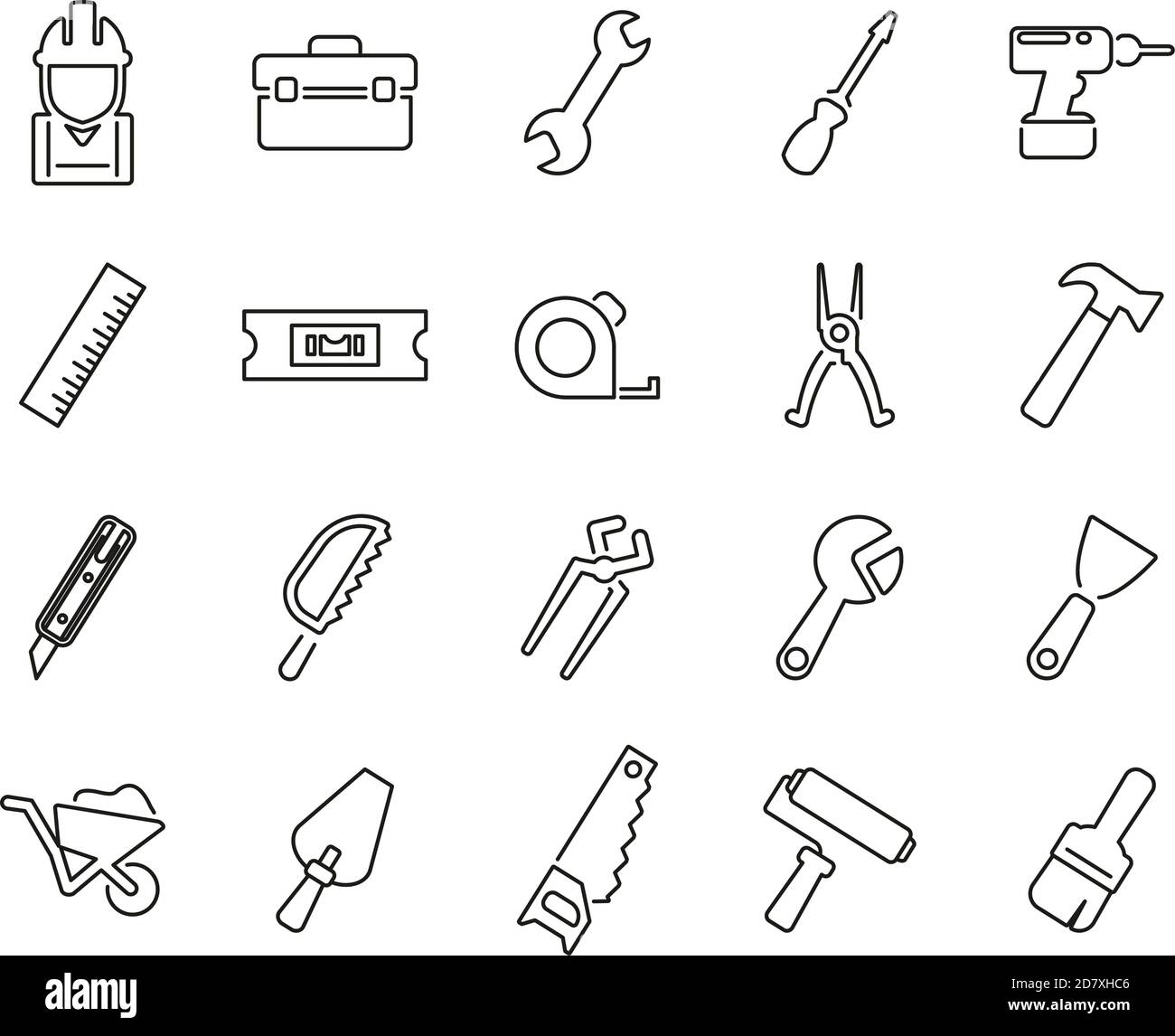 Handyman Tools & Equipment Icons Black & White Thin Line Set Big Stock ...