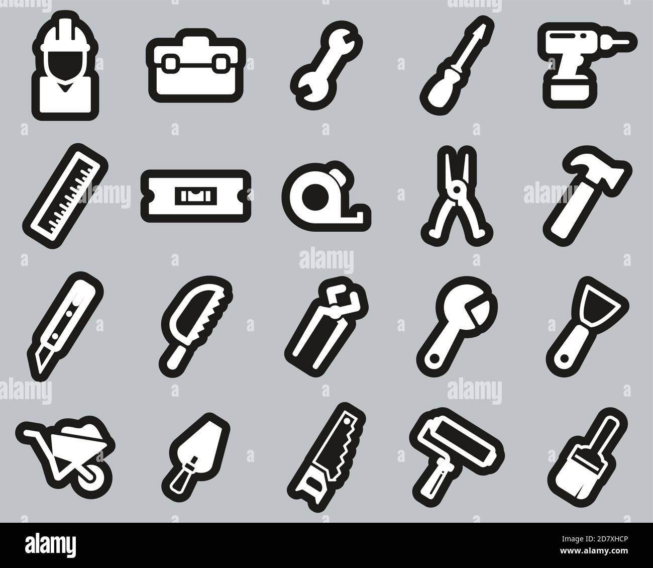 Handyman Tools & Equipment Icons White On Black Sticker Set Big Stock ...