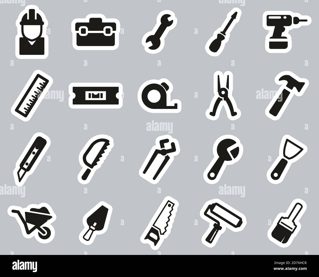 Handyman Tools & Equipment Icons Black & White Sticker Set Big Stock ...