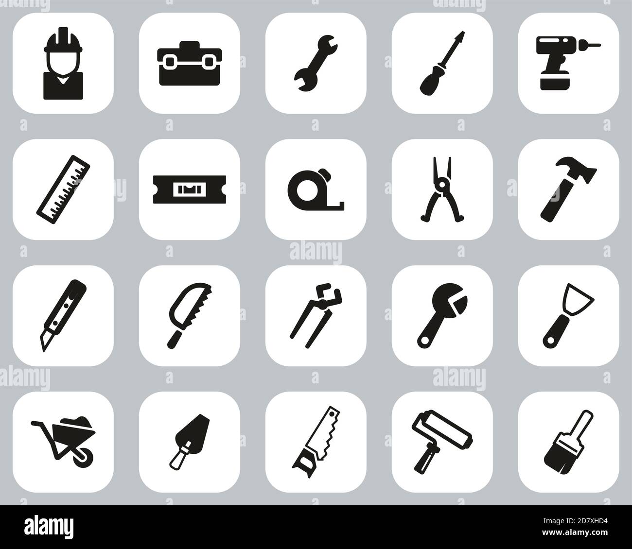 Handyman Tools & Equipment Icons Black & White Flat Design Set Big ...