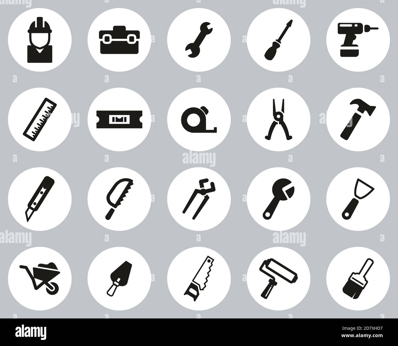 Handyman Tools & Equipment Icons Black & White Flat Design Circle Set ...