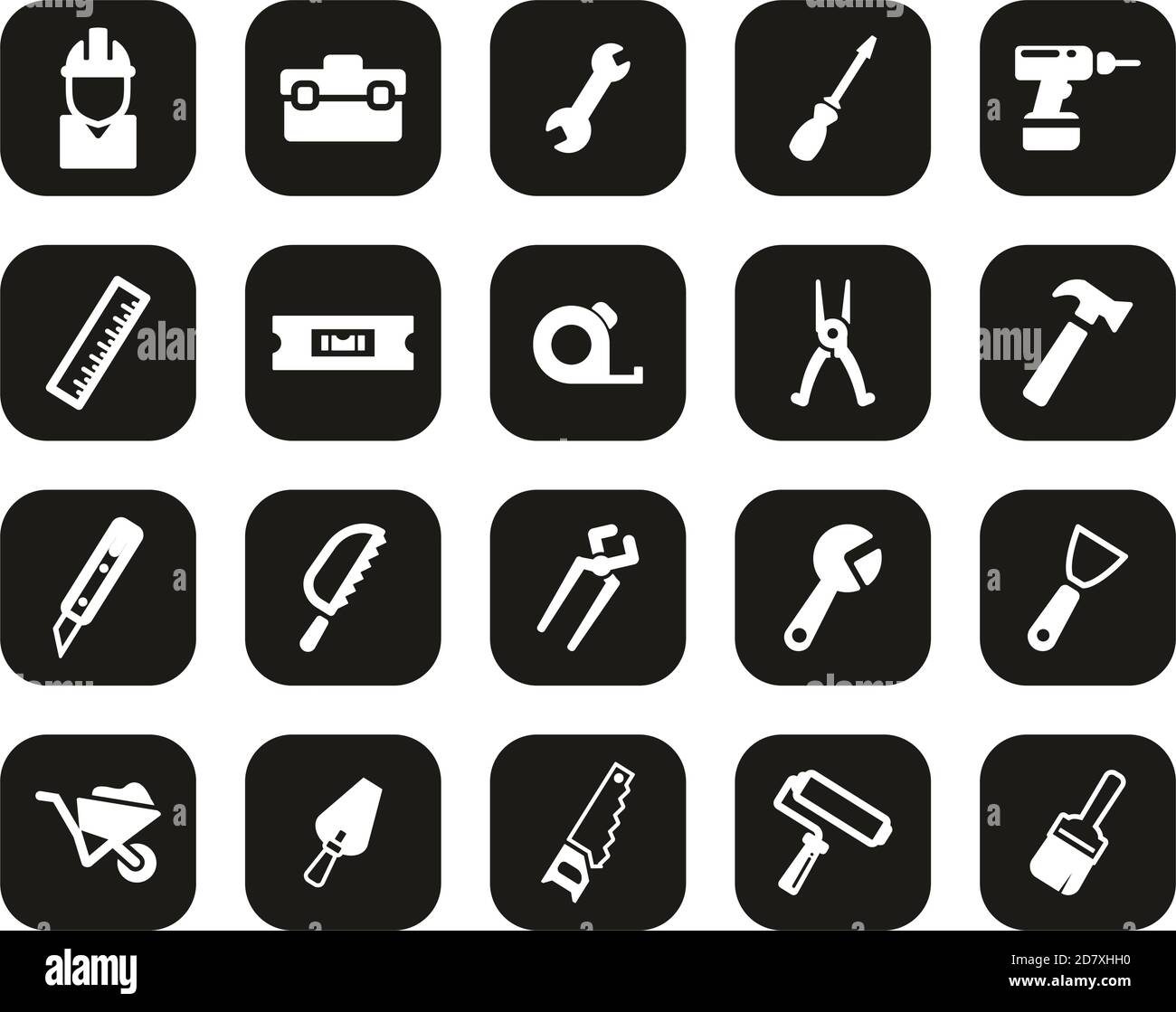 Handyman Tools & Equipment Icons White On Black Flat Design Set Big ...