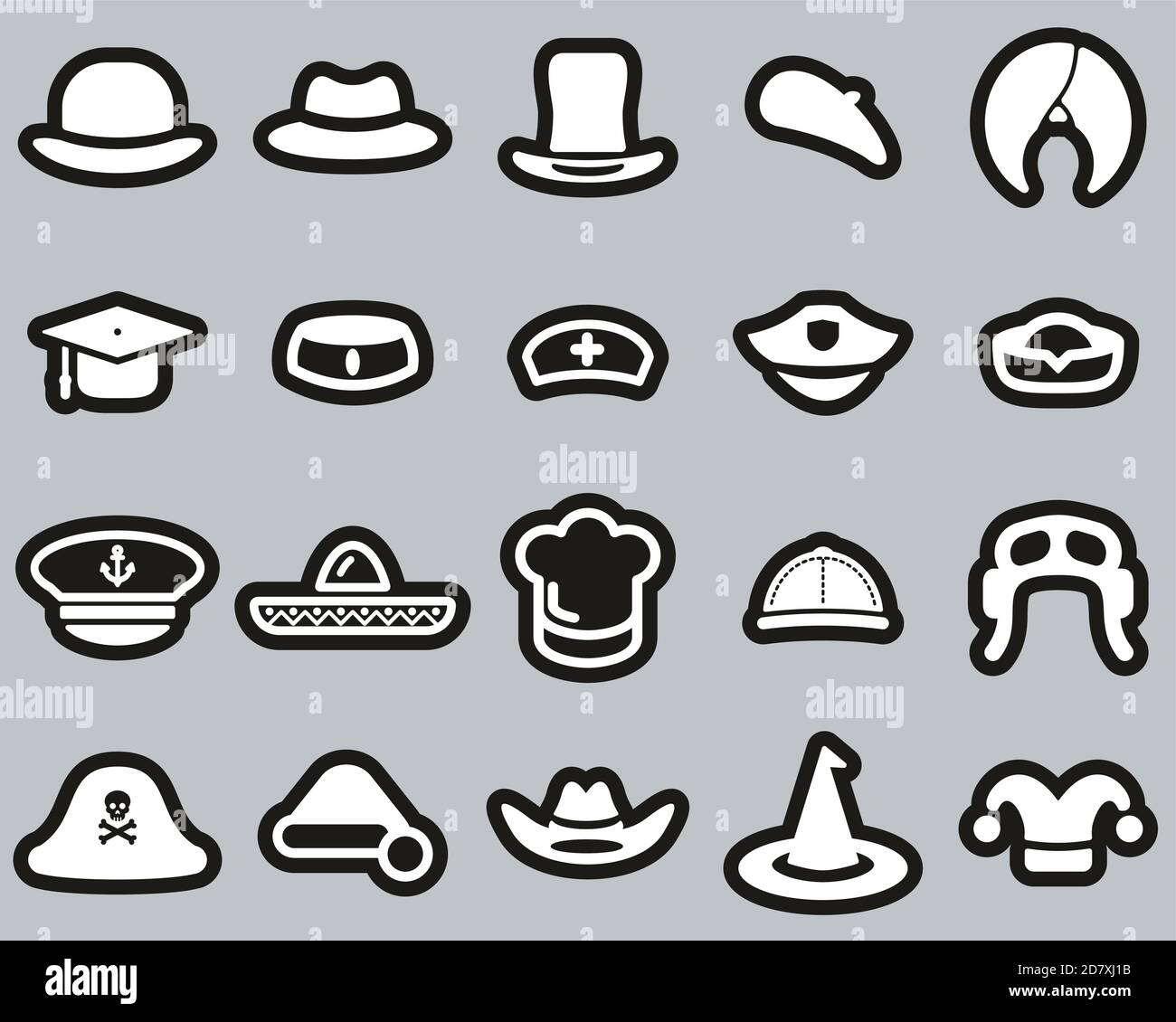 Hat Icons White On Black Sticker Set Big Stock Vector Image & Art - Alamy
