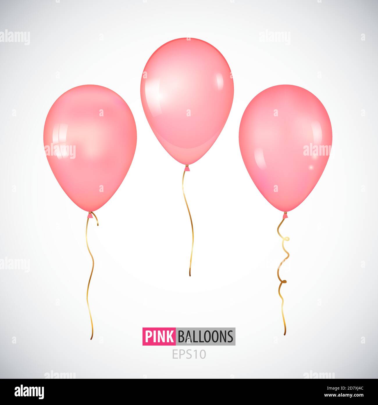 Realistic 3D Pink helium balloons isolated on white background. Set of ...