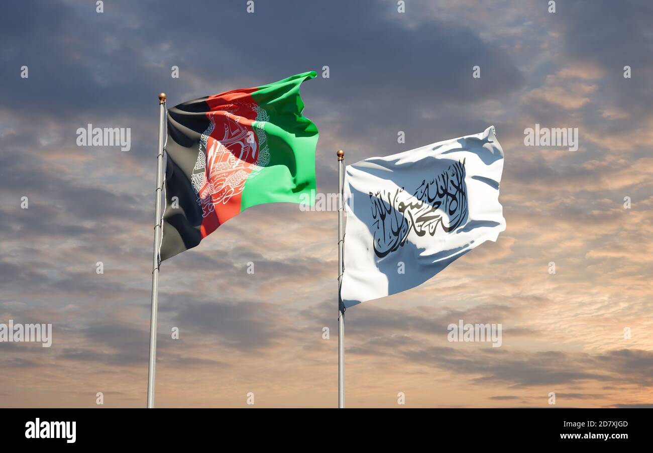 Beautiful national state flags of Afghanistan and Taliban together at ...