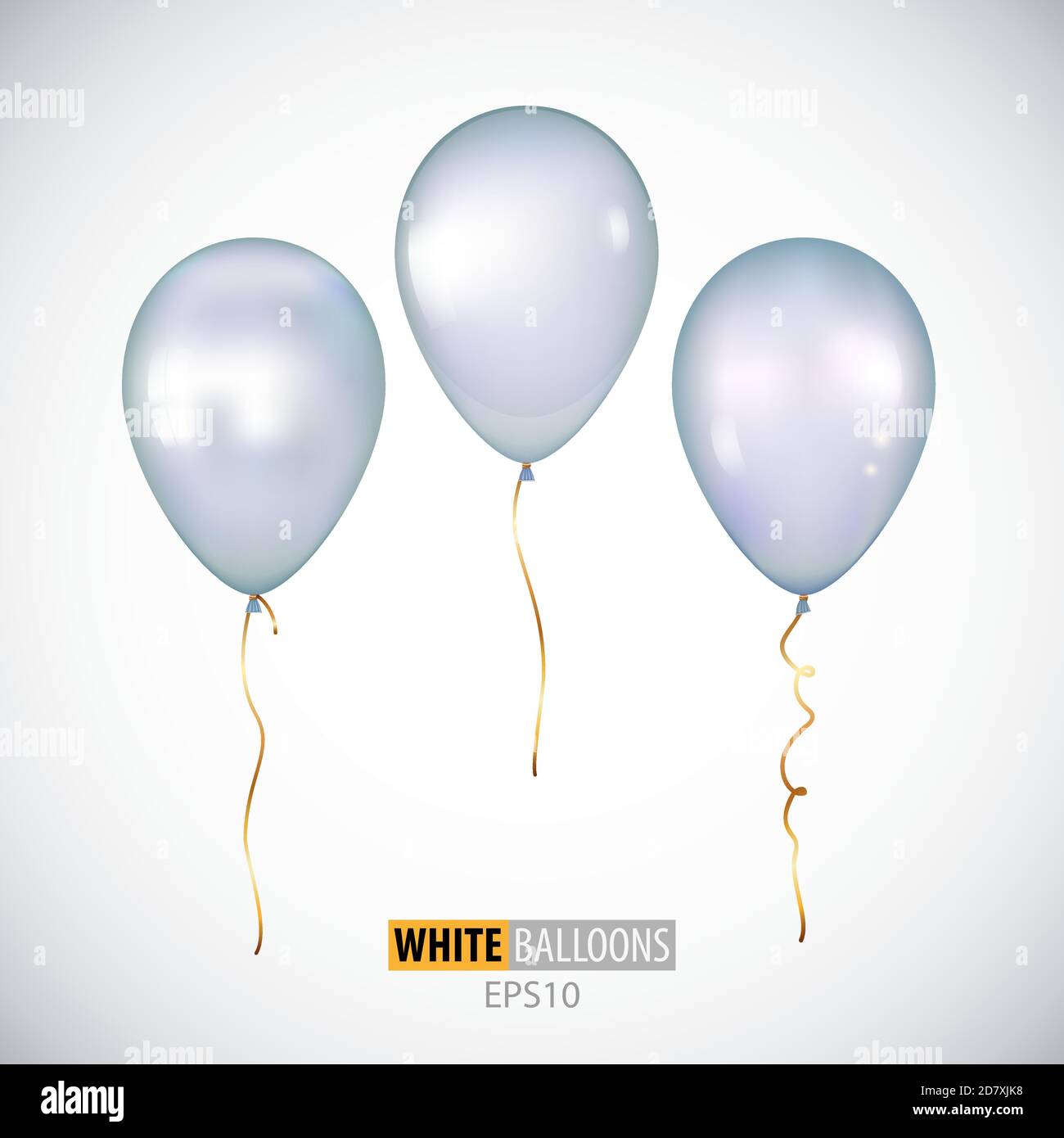 Realistic 3D White helium balloons isolated on white background. Set of ...