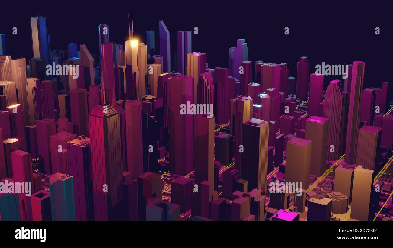 Skyscraper metropolis, city neon colors. Cityscape with bright and ...