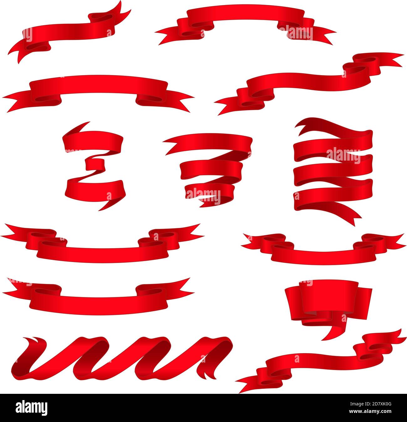 Set of beautiful festive red ribbons. Red glossy ribbon banners set ...