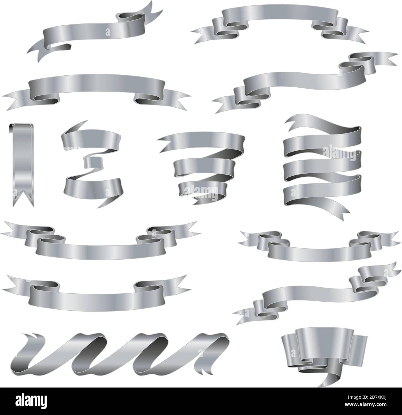 Set of beautiful festive silver ribbons. silver glossy ribbon banners ...