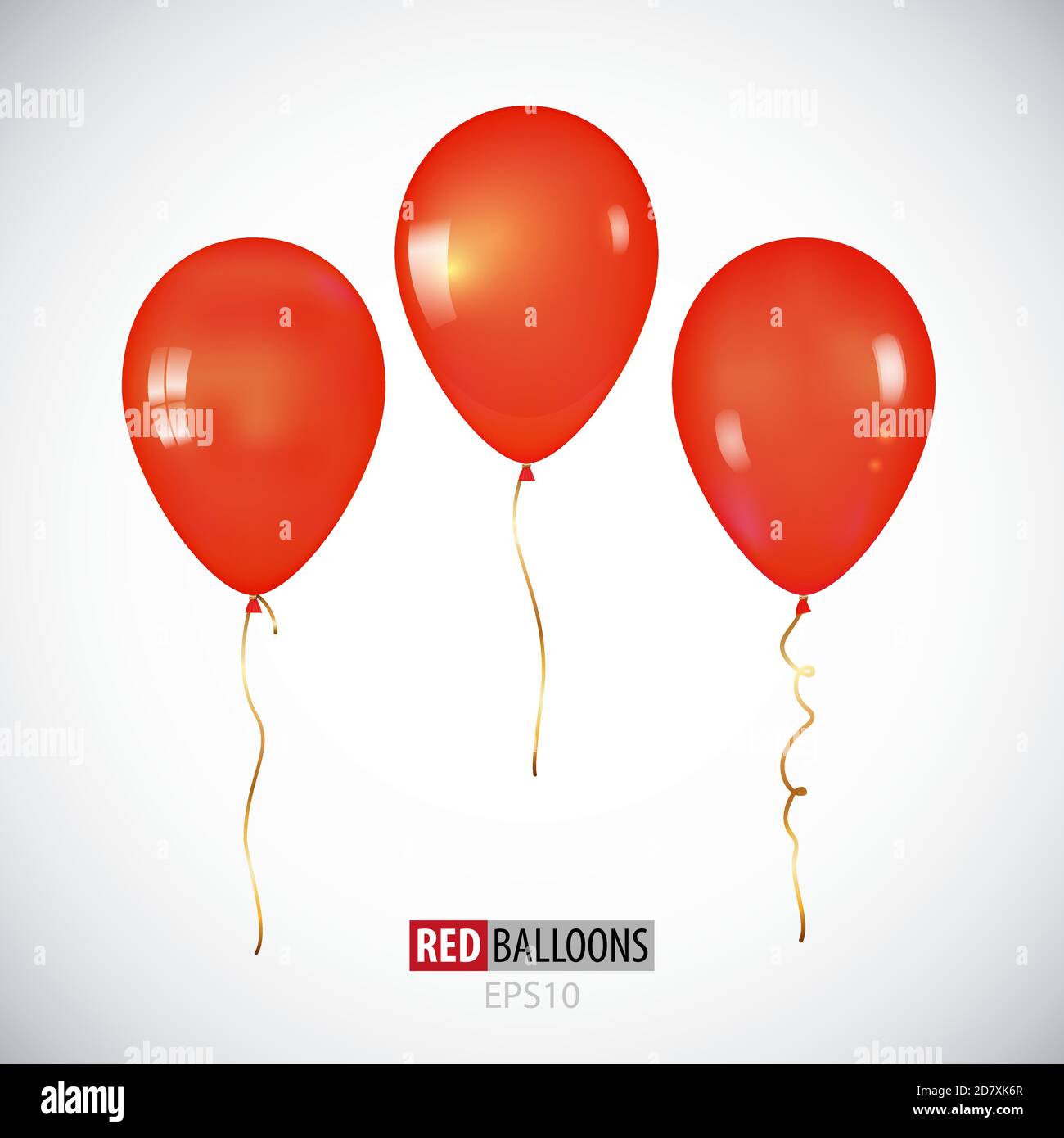 Realistic 3D transparent red helium balloons isolated on white ...