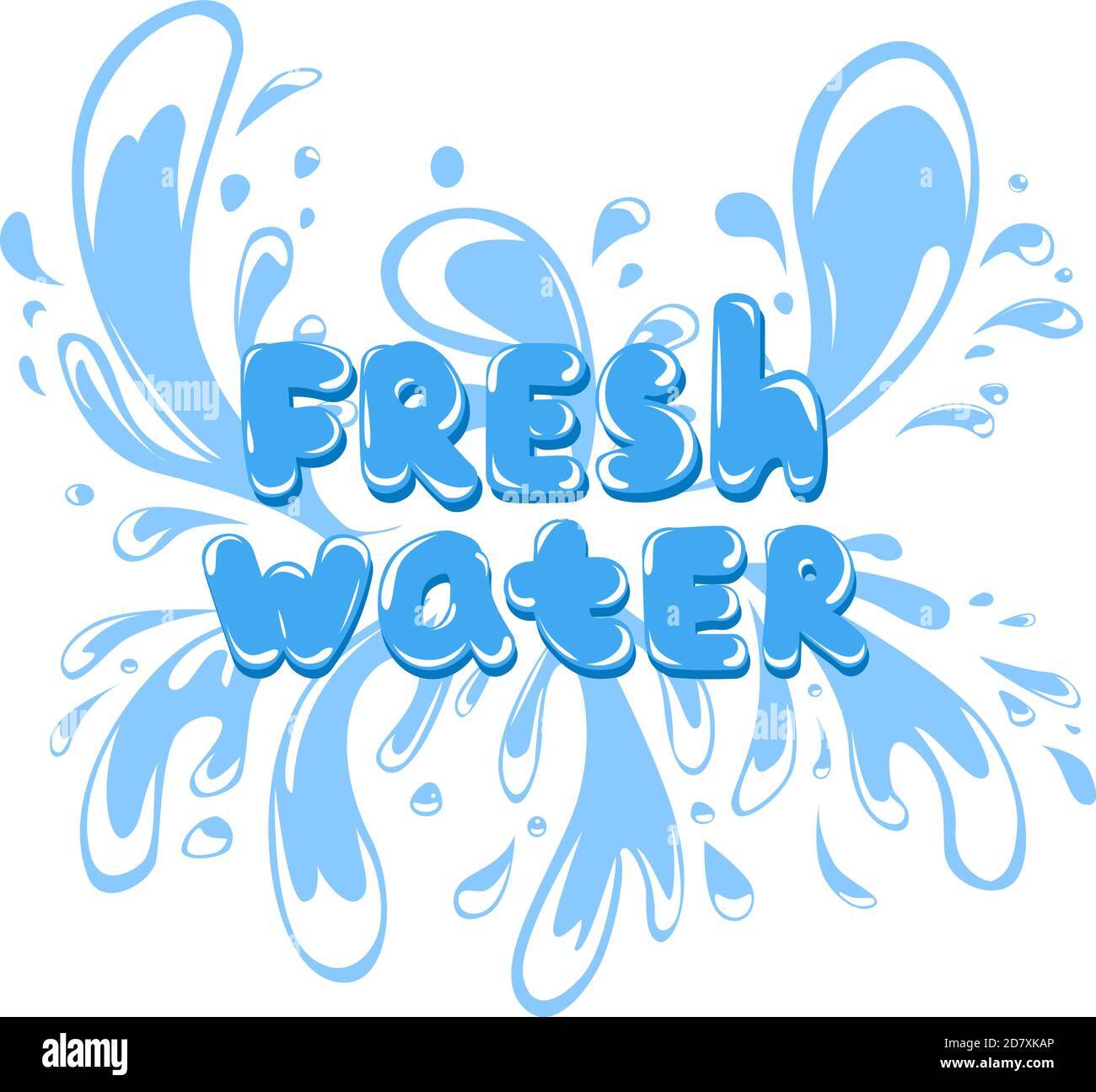 Fresh water. Splash of Blue Water Drops whit Inscription Stock Vector ...