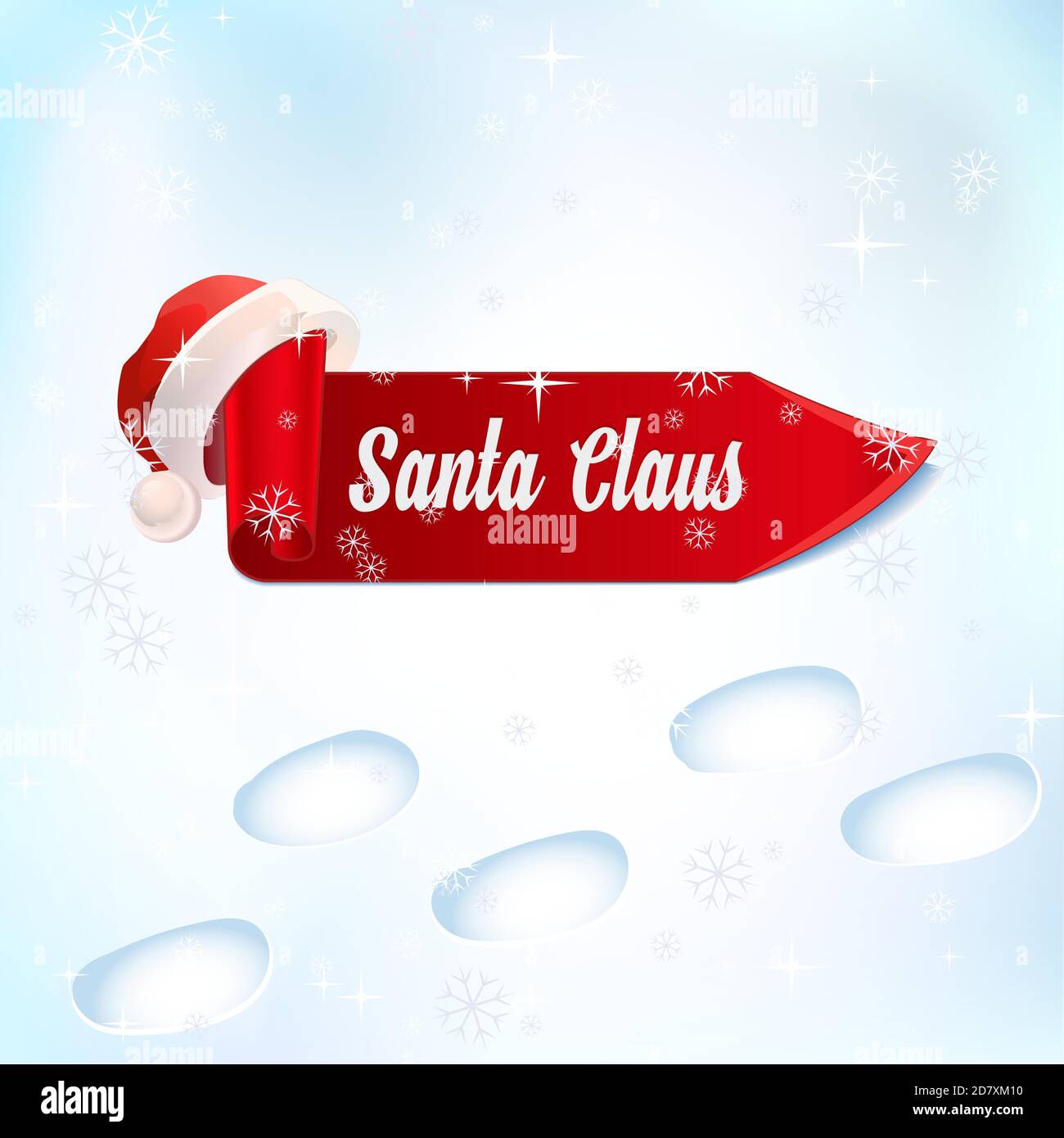 Realistic red ribbon with sign - Santa Claus on the snow. Christmas ...