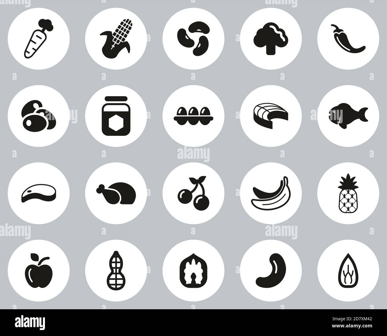 Healthy Food Icons Black & White Flat Design Circle Set Big Stock ...