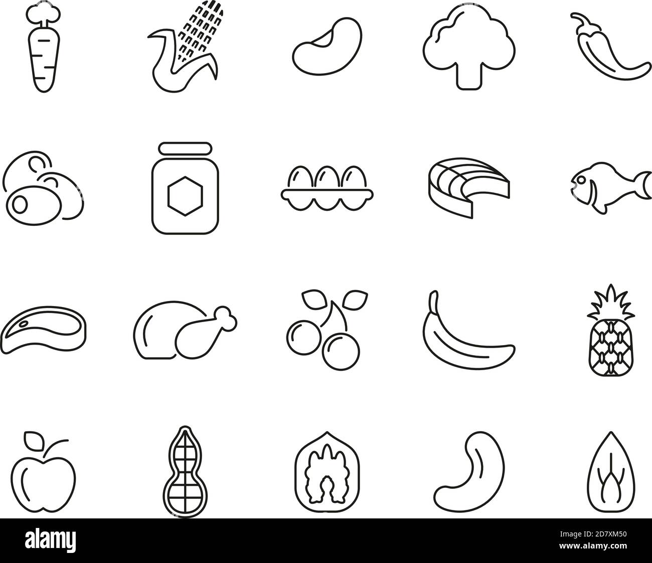 Healthy Food Icons Black & White Thin Line Set Big Stock Vector Image ...