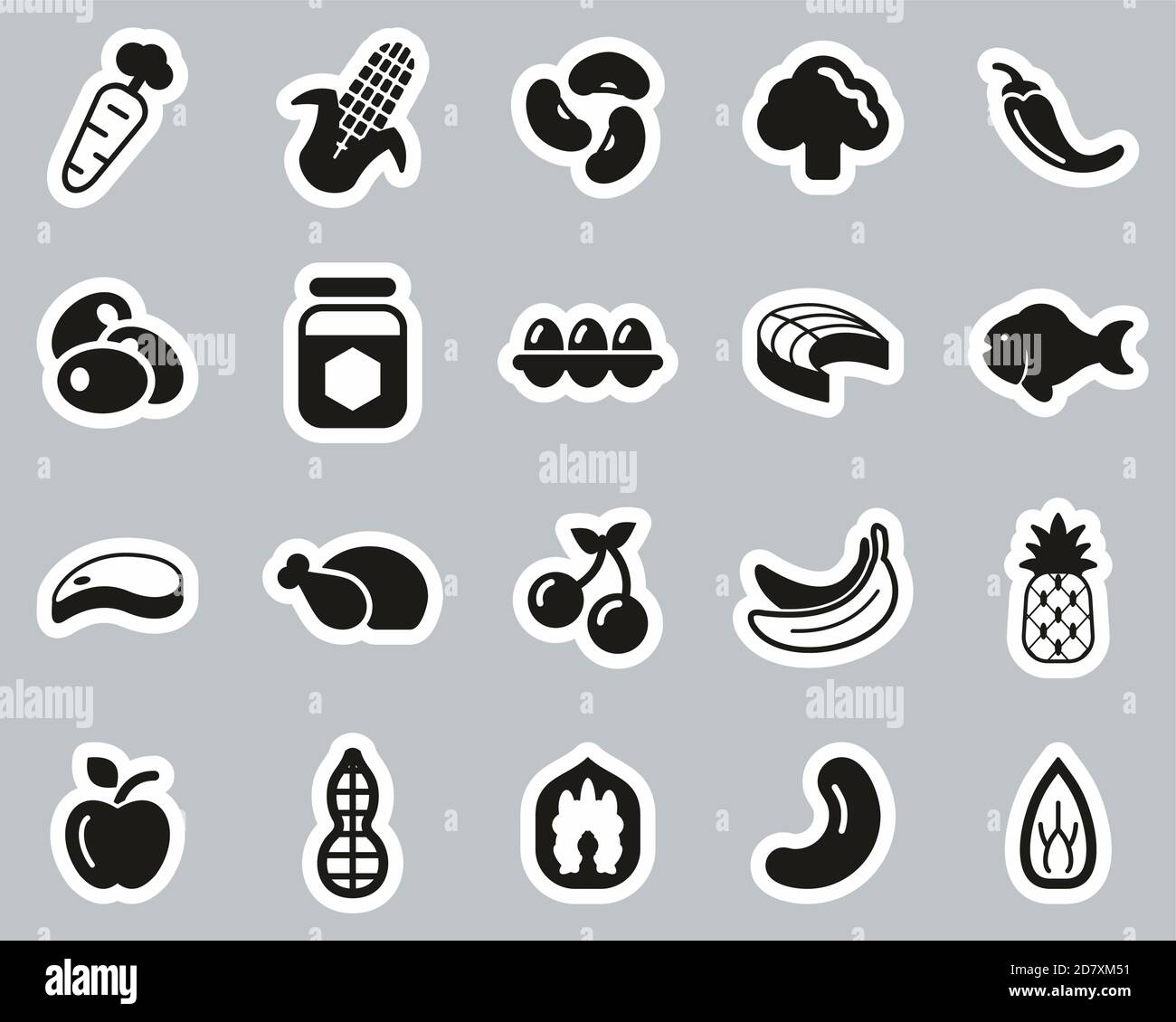 Healthy Food Icons Black & White Sticker Set Big Stock Vector Image ...
