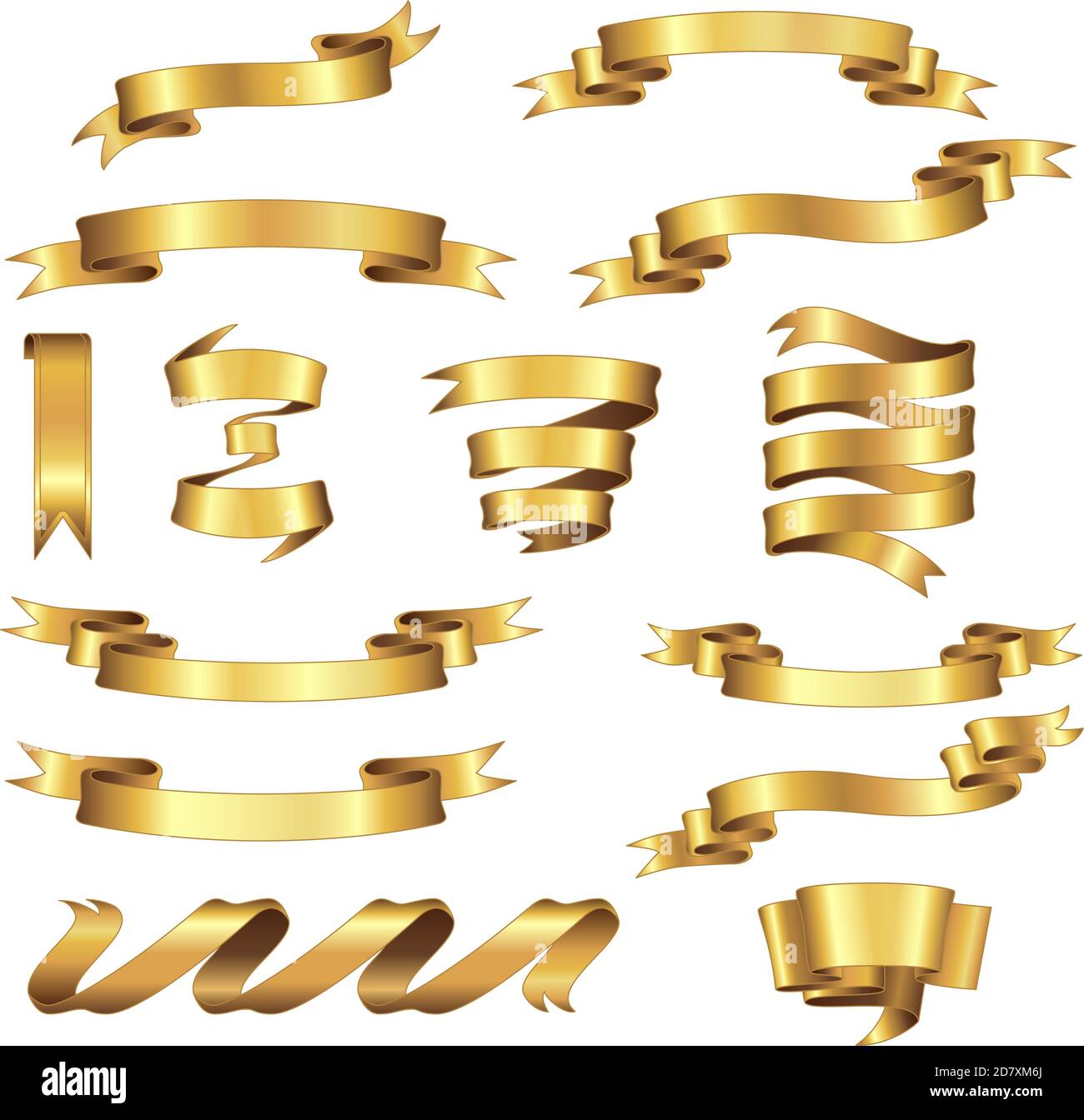 Set of beautiful festive gold ribbons. Gold glossy ribbon banners set ...