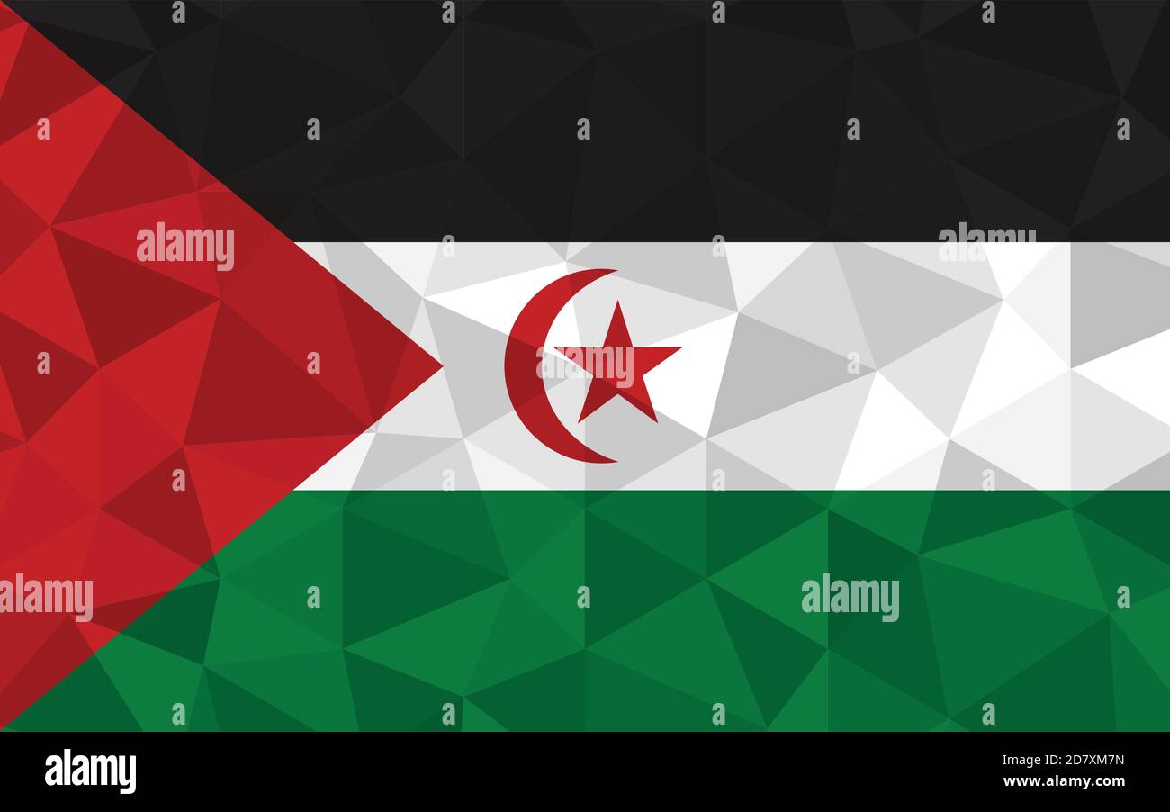 Low poly Western Sahara flag vector illustration. Triangular Saharan ...