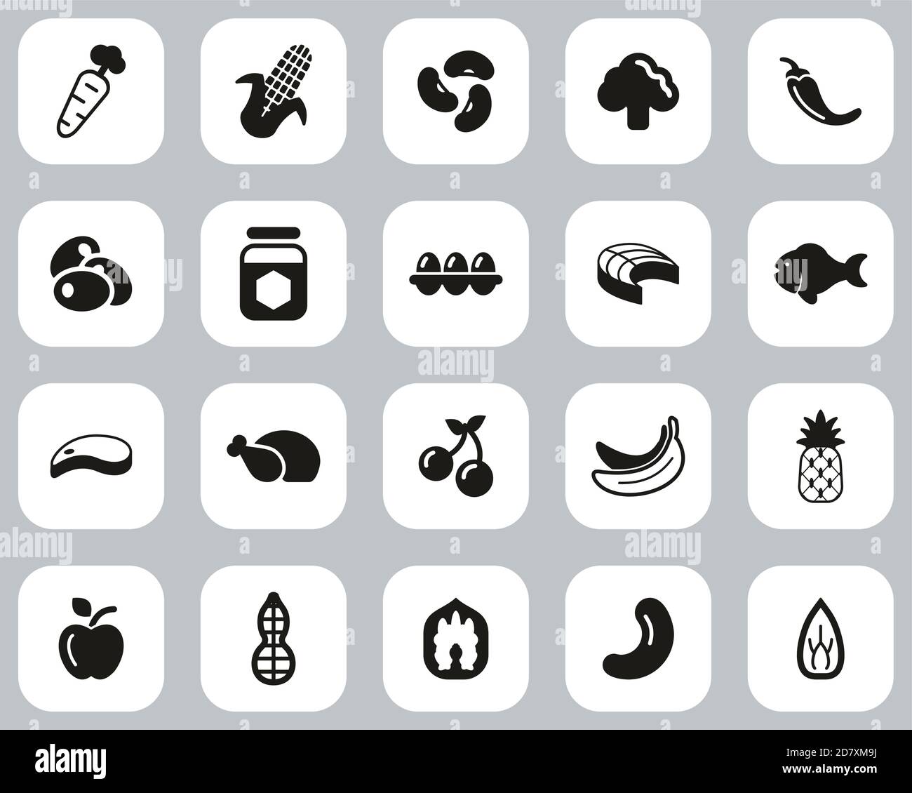 Healthy Food Icons Black & White Flat Design Set Big Stock Vector Image ...