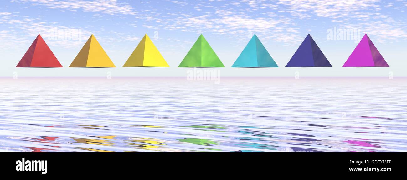 Seven chakra pyramids - 3D render Stock Photo - Alamy