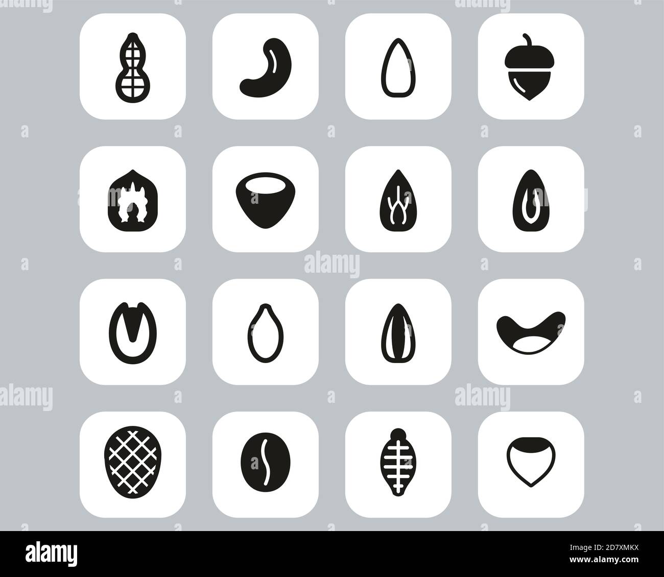Healthy Snacks Or Nuts Icons Black & White Flat Design Set Big Stock ...