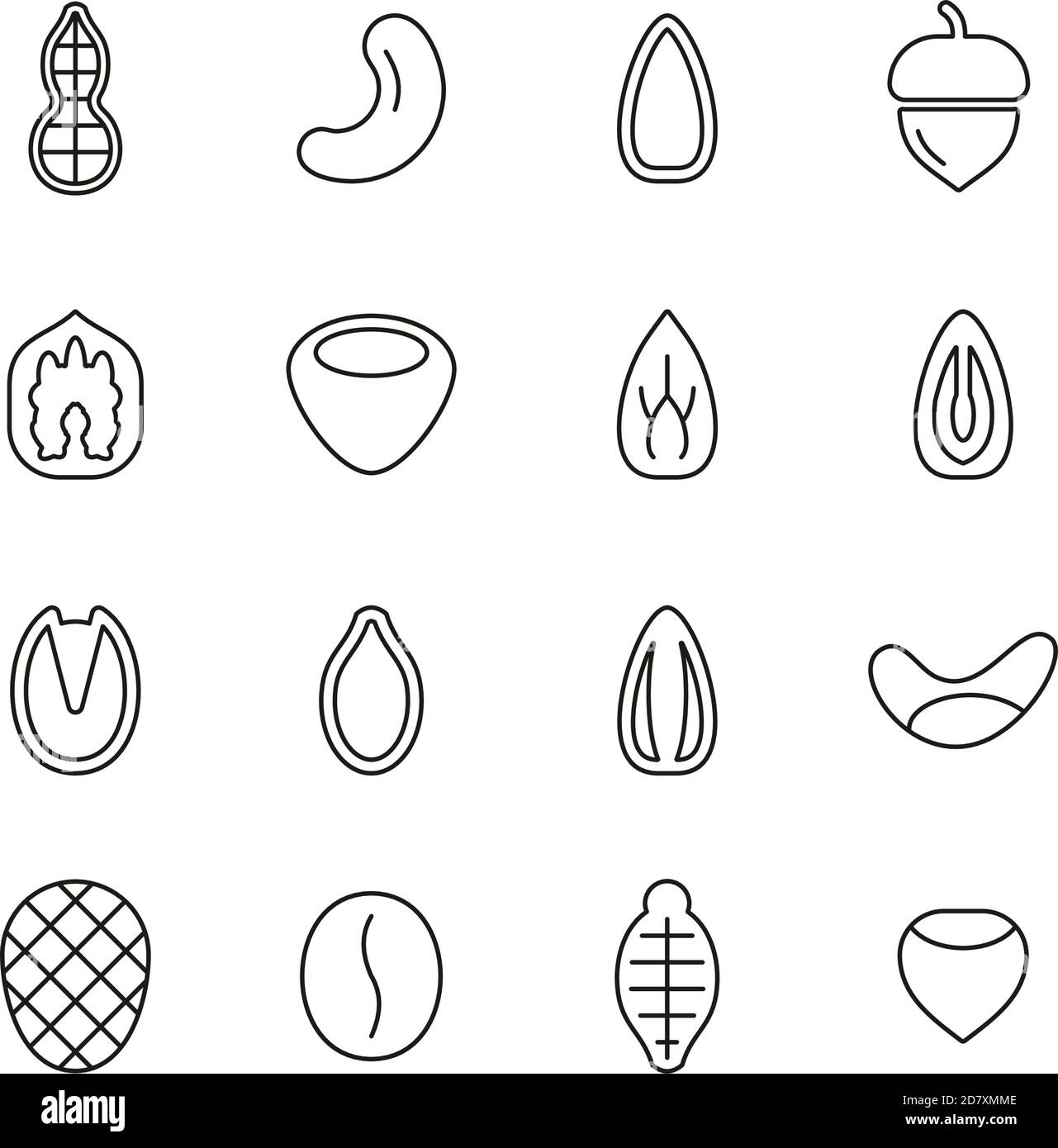 Healthy Snacks Or Nuts Icons Black & White Thin Line Set Big Stock ...