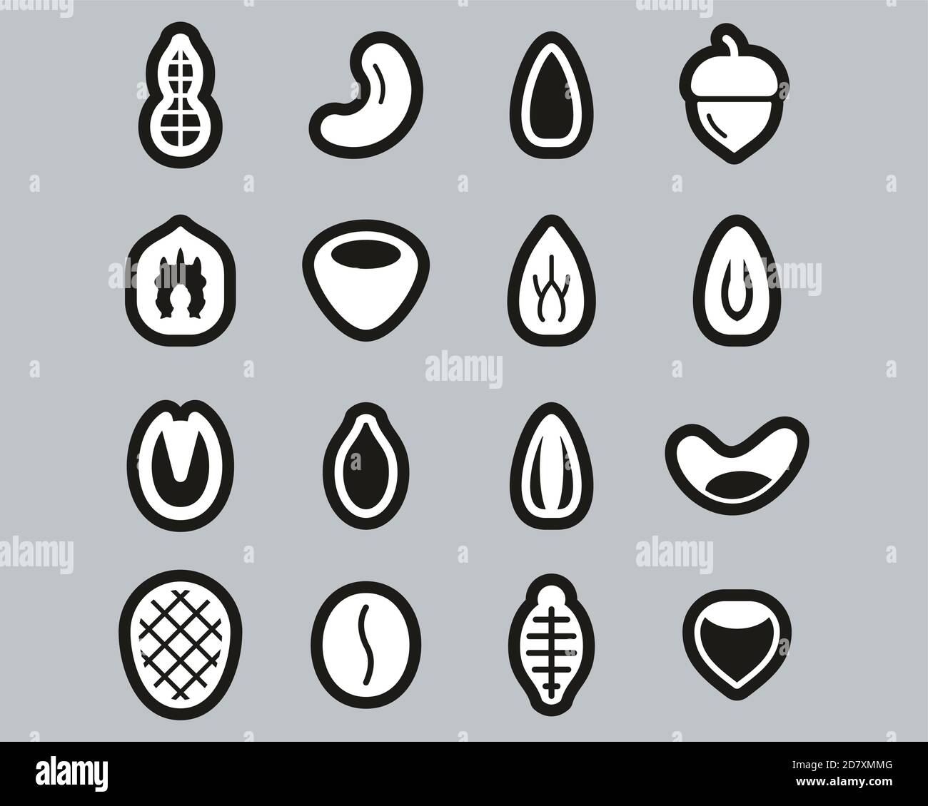 Healthy Snacks Or Nuts Icons White On Black Sticker Set Big Stock ...