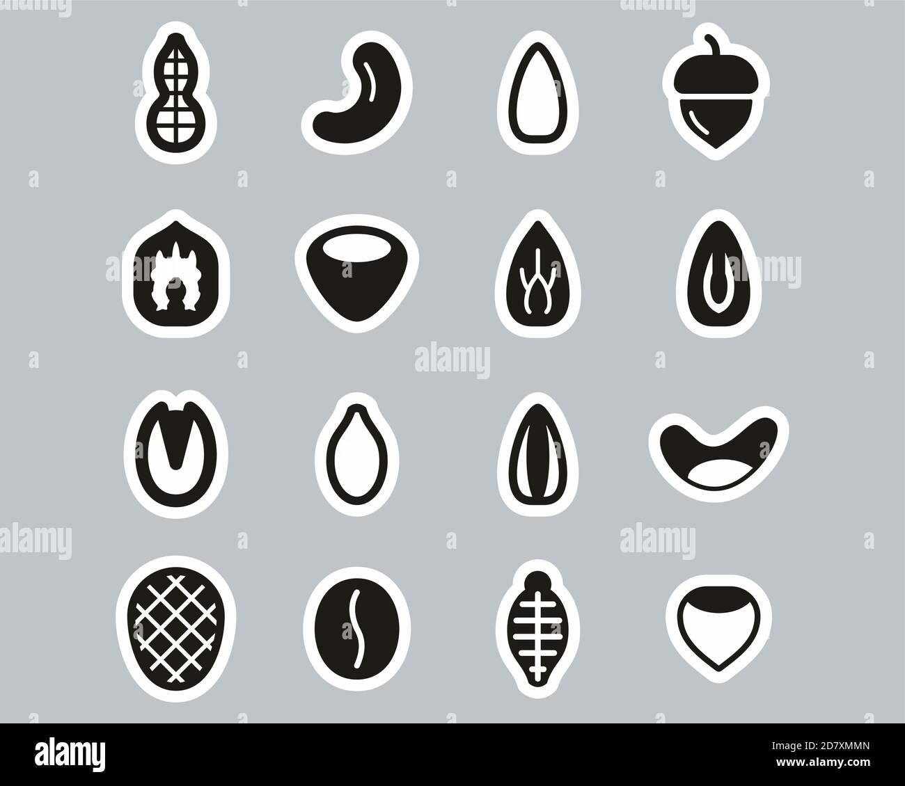 Healthy Snacks Or Nuts Icons Black & White Sticker Set Big Stock Vector ...