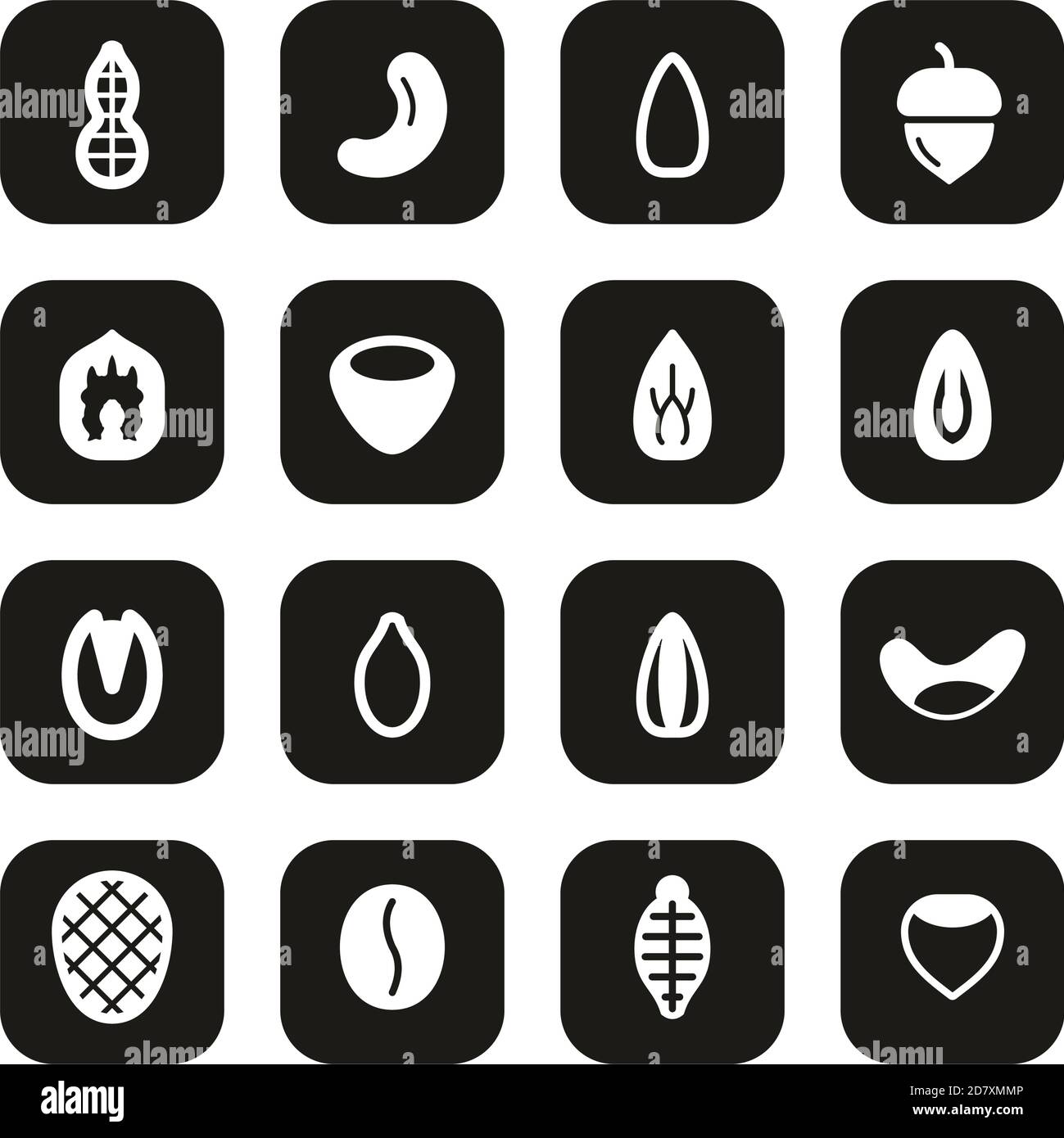 Healthy Snacks Or Nuts Icons White On Black Flat Design Set Big Stock ...