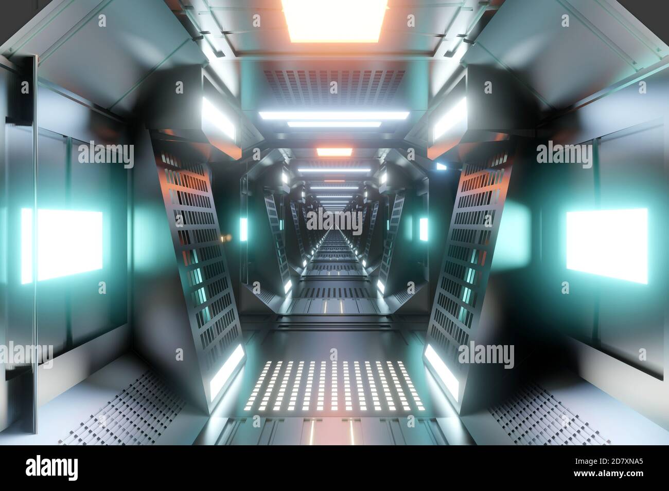 3D Illustration of a Spaceship interior, corridor, gangway or space ...