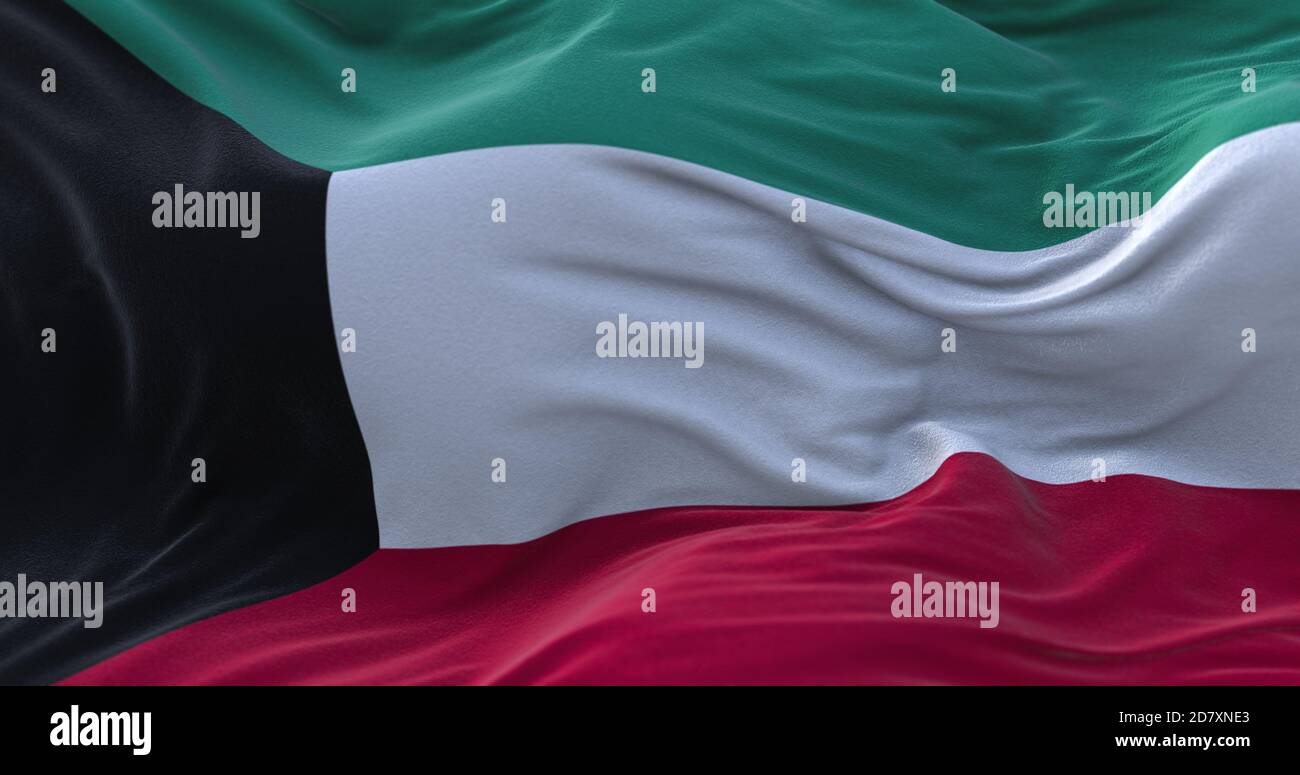 Kuwait flag waving in the wind. 3D rendering Stock Photo - Alamy