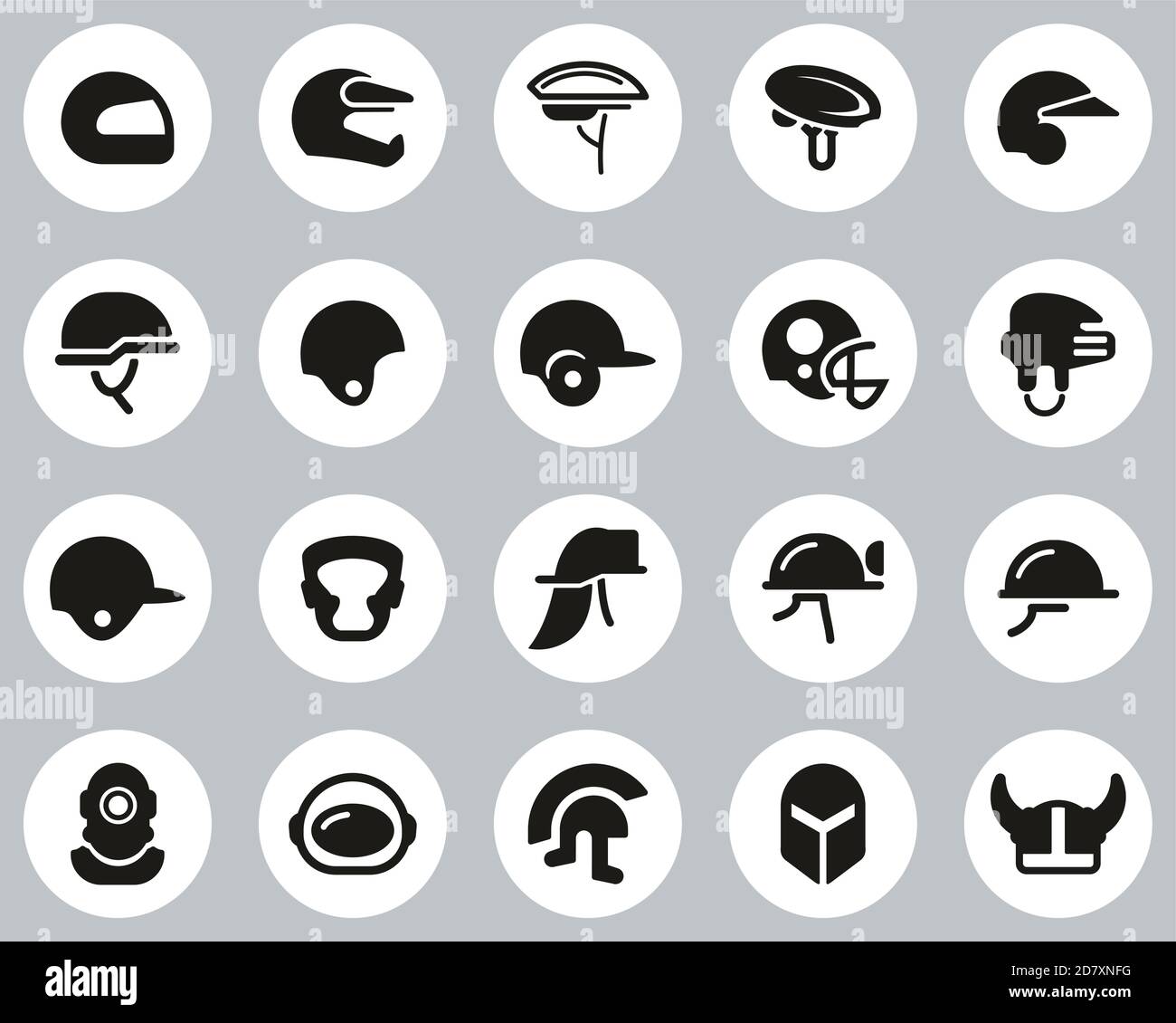 Helmet Or Safety Helmet Icons Black & White Flat Design Circle Set Big ...