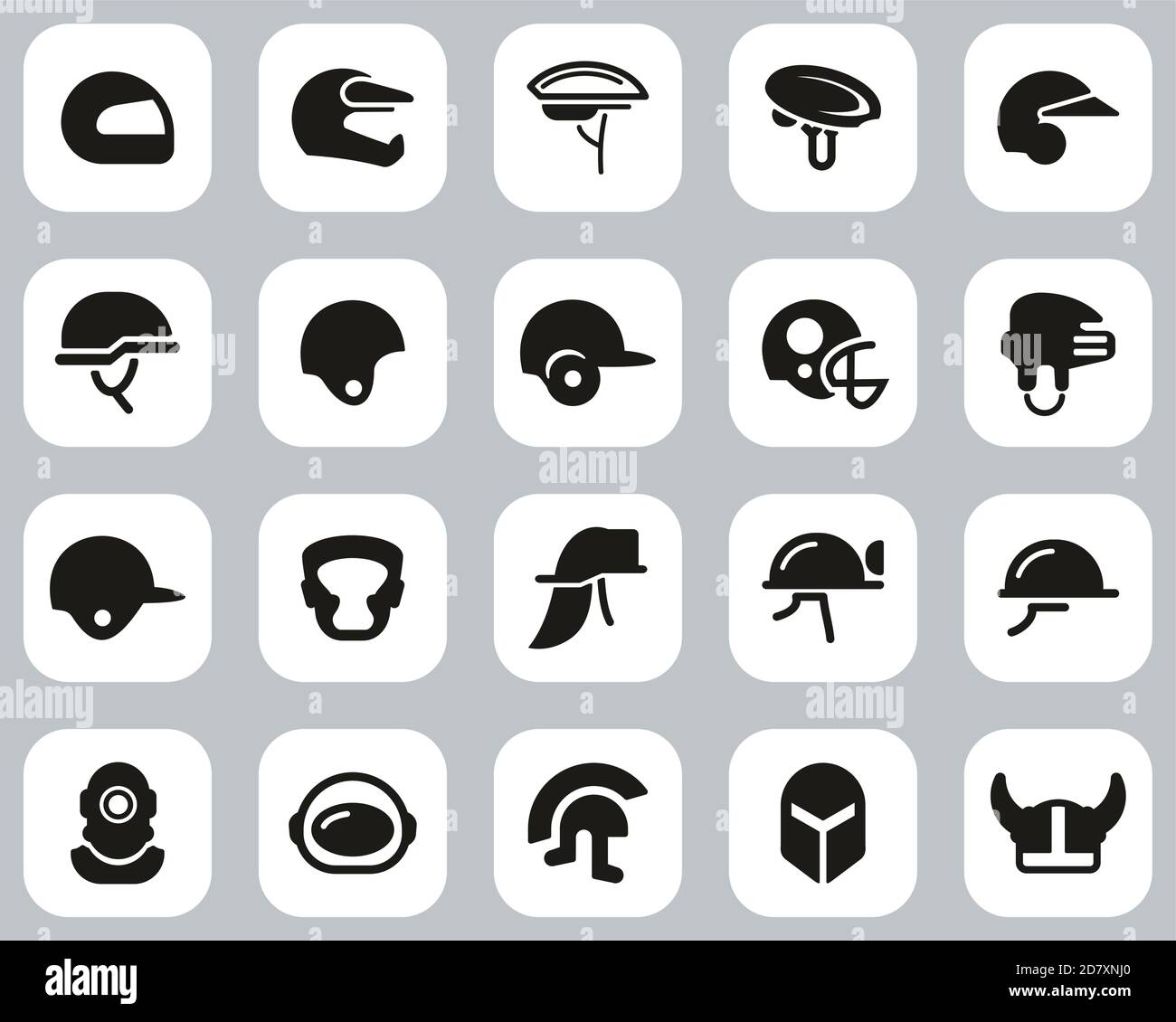 Helmet Or Safety Helmet Icons Black & White Flat Design Set Big Stock ...