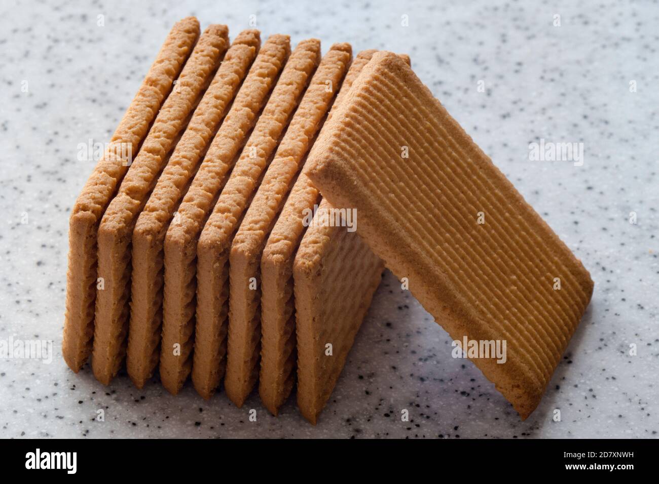 Rectangular shortbread cookies on a light marble top. Homemade baking ...
