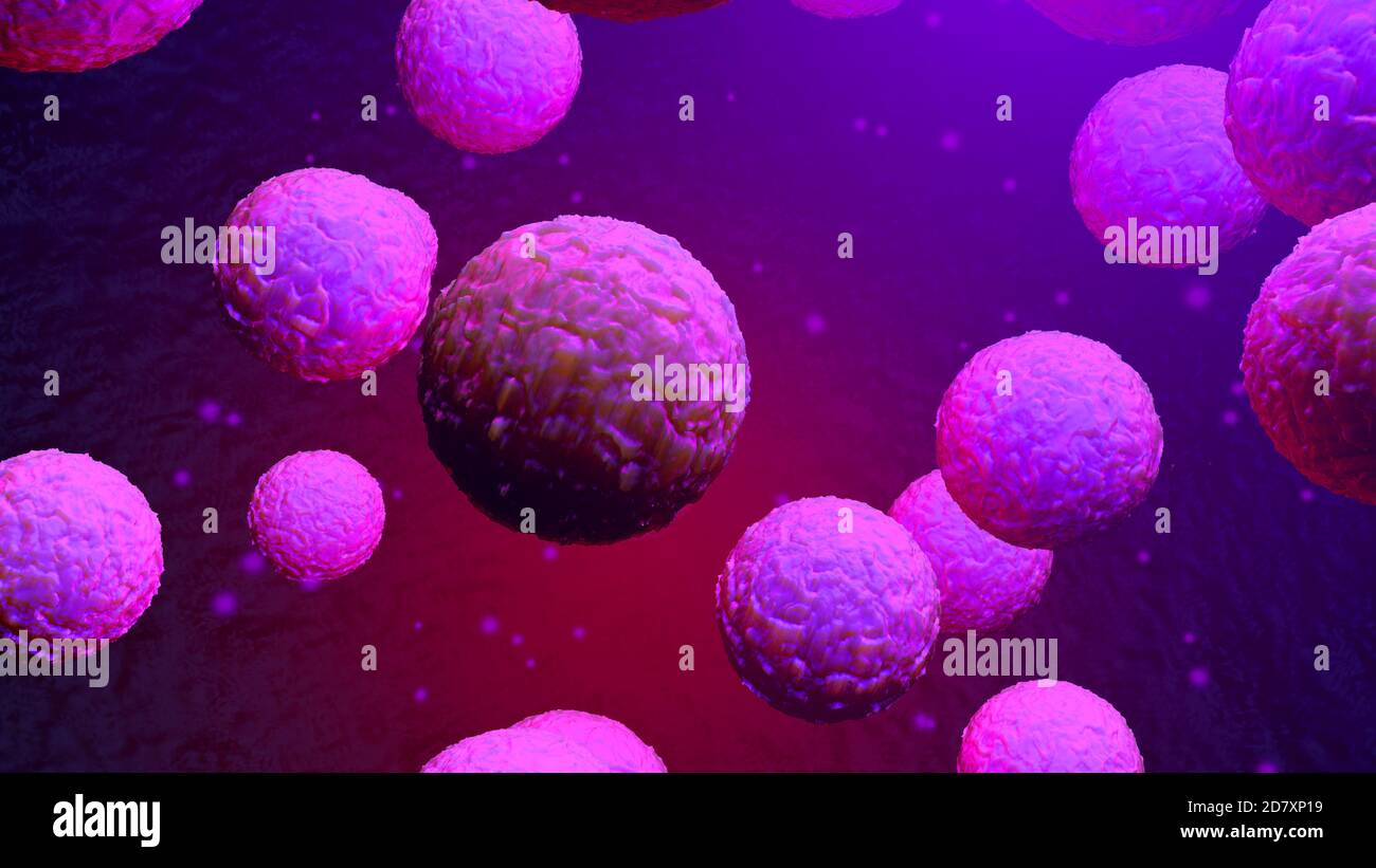 3D Illustration of floating stem cells or cancer cells in the body ...